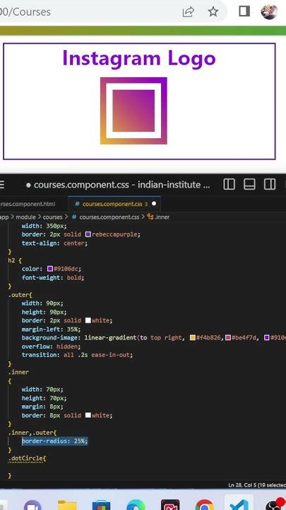 instagram logo with animation in website using html and css code with
