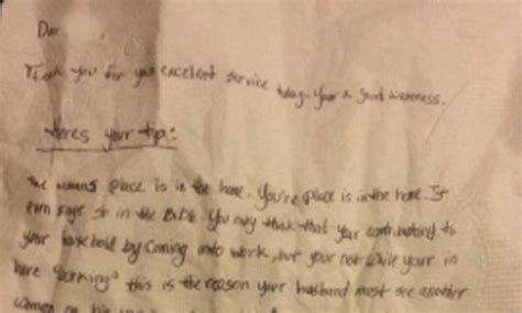South Carolina Diners Leave Sexist Note For Waitress Instead Of A Tip Daily Mail Online