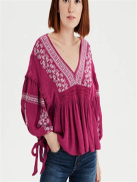 Buy American Eagle Outfitters Women Burgundy Self Design A Line Top