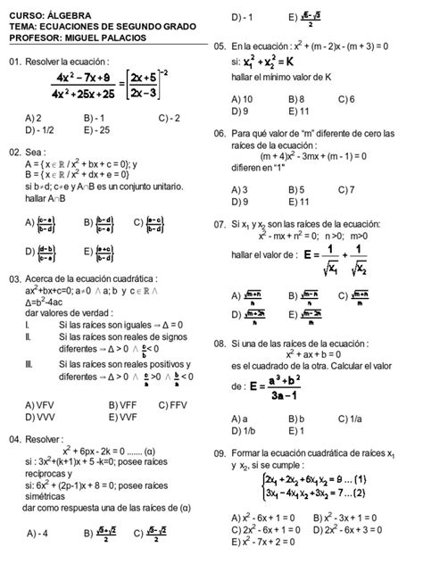 Ecuaciones Cuadraticas Uni Pdf Ecuaciones Ecuación Cuadrática