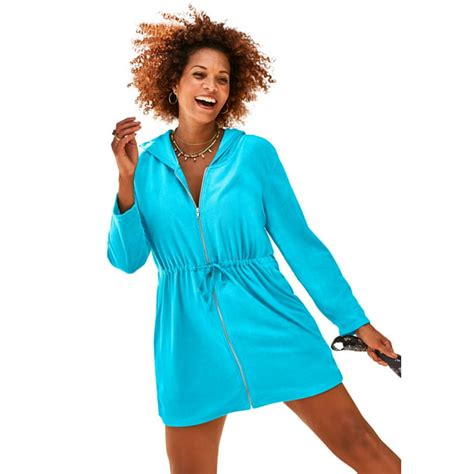 Swimsuits For All Womens Plus Size French Terry Tie Waist Hoodie Cover