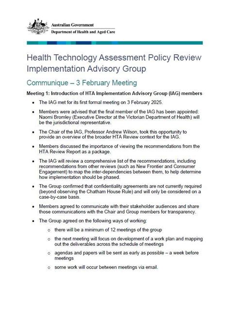 Hta Review Implementation Advisory Group Communique 3 February 2025