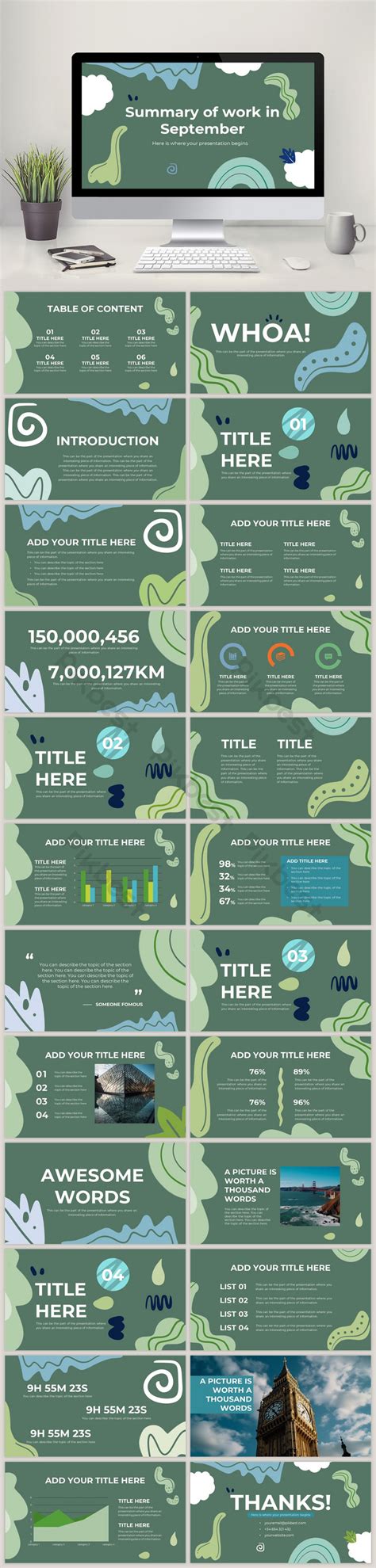 Green September Work Summary Ppt Template Powerpoint Ppt Template