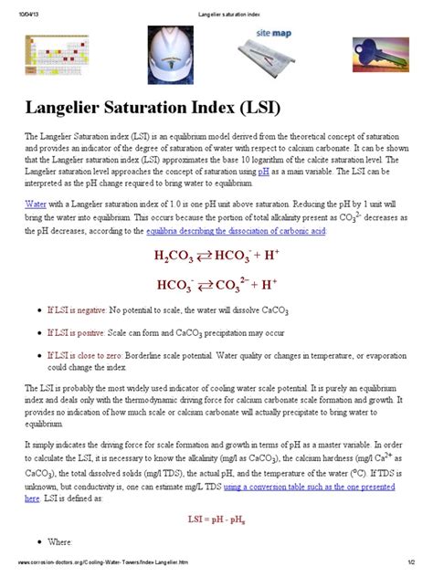 Langelier Saturation Index Pdf Chemical Equilibrium Ph