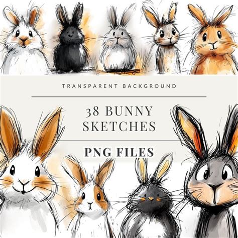Woodland Bunny Sketches Clipart Bunny Rabbit Clipart Watercolor