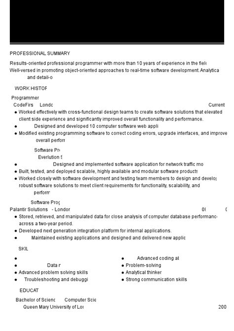 Programmer Cv Examples Tips And Templates Myperfectcv