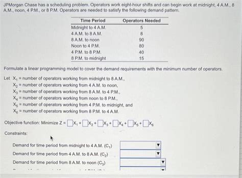 Solved JPMorgan Chase Has A Scheduling Problem Operators Chegg