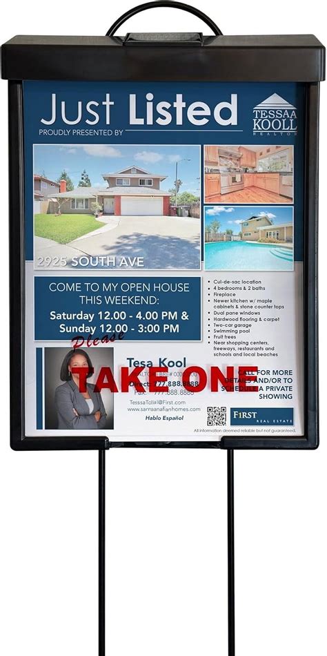 Outdoor Real Estate Brochure Box Attached Yard Stake Holds 250 85 X