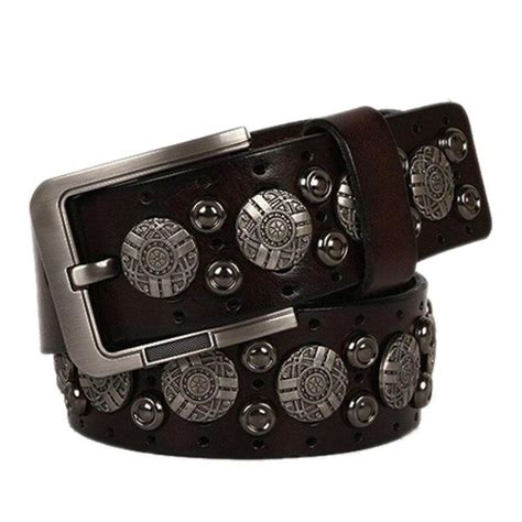 Punk Rock Retro Genuine Leather Belt With Metal Rivets For Men
