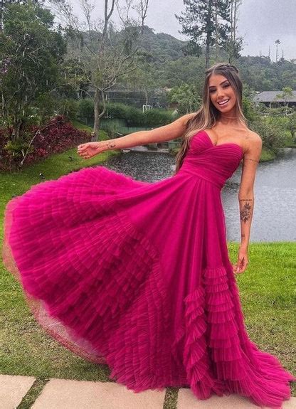 Hot Pink Sweetheart A Line Tulle Prom Dresses Laylatailor Shop