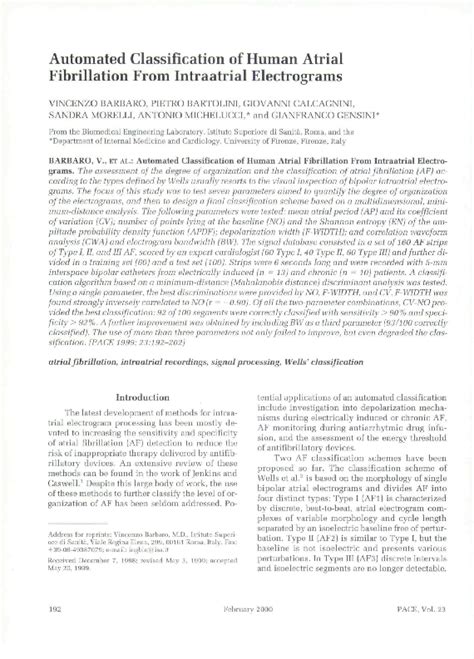 Pdf Automated Classification Of Human Atrial Fibrillation From Intraatrial Electrograms