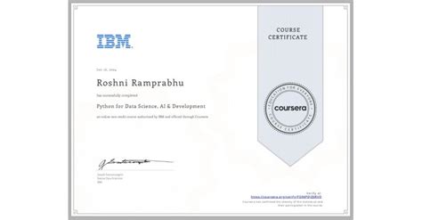 Python Datascience Ai Machinelearning Coursera Lifelonglearning Roshni Ramprabhu