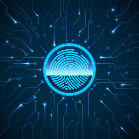 Cyber Security Fingerprint Scanning Identification System Finger Print On Circuit Stock Vector