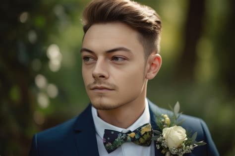 Retrato recortado de un joven guapo en su día de bodas creado con IA