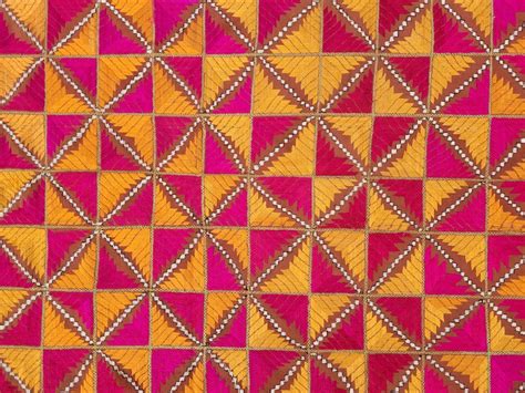 Vintage Silk Embroidered Phulkari Shawl Headcover Punjab India