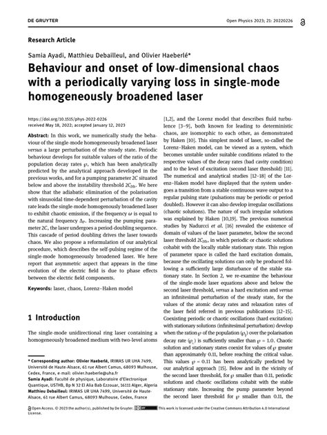 Pdf Behaviour And Onset Of Low Dimensional Chaos With A Periodically