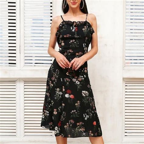 Strap Floral Print Boho Backless Ruffle Sexy Dress For Women Wanahavit