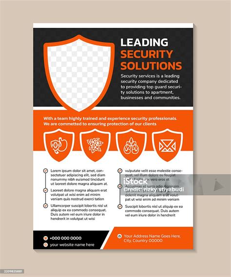 제목이 있는 추상 디자인 전단지 배너 템플릿은 보안 솔루션을 선도하고 있습니다 흰색 배경에 사진 콜라주를 위한 공간이 있는 수직 레이아웃 0명에 대한 스톡 벡터 아트 및