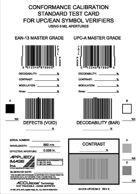Barcode Verifier Calibration Cards Cognex