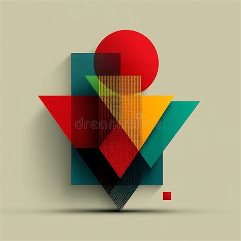 Geometric Abstraction Featuring Overlapping Shapes A Large Red Circle At The Top A Stock