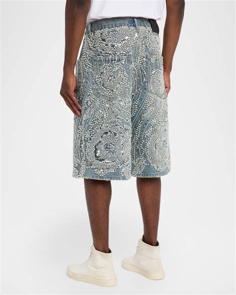 Purple Mens P070 Hand Beaded And Crystal Embellished Denim Shorts