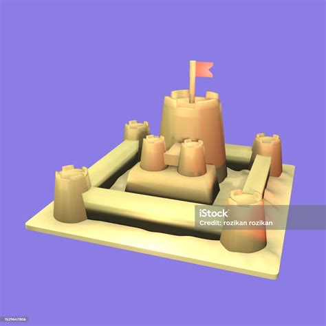 3d 여름 모래성 아이콘은 보라색 배경에 격리되어 렌더링된다 0명에 대한 스톡 사진 및 기타 이미지 0명 3차원 형태 공