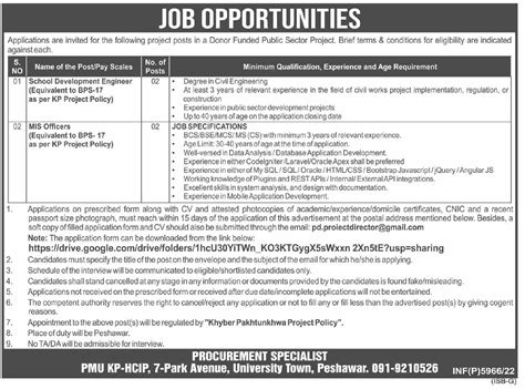 Khyber Pakhtunkhwa Human Capital Investment Project Jobs 2025 Job