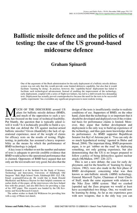 Pdf Ballistic Missile Defence And The Politics Of Testing The Case Of The Us Ground Based