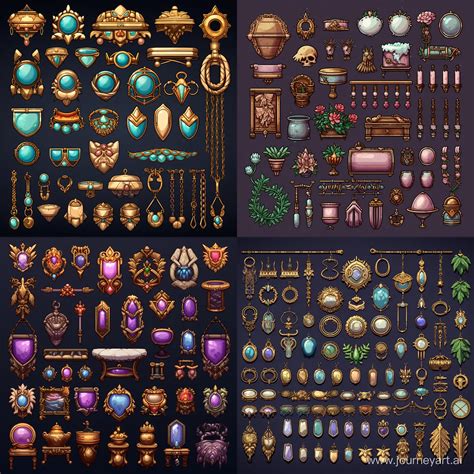 Pixel Art Jewelry Items Sprite Sheet AR 11 Design Collection JourneyArt