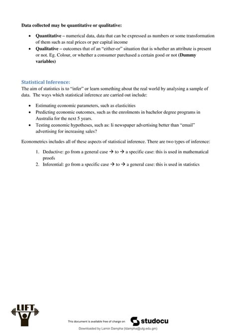 Revision Notes Introductory Econometrics Lecture 1 11pdf