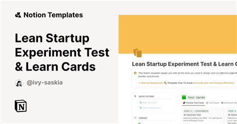 Lean Startup Experiment Test Learn Cards Template Notion Marketplace