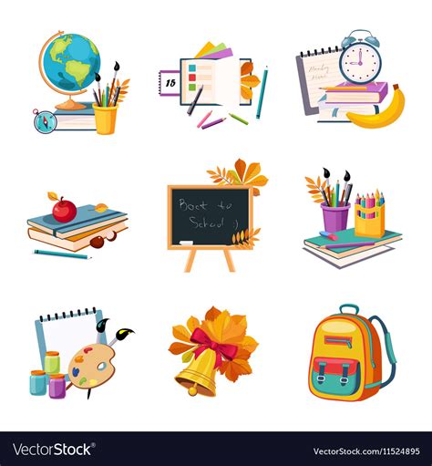 School And Eduction Related Sets Of Objects Vector Image