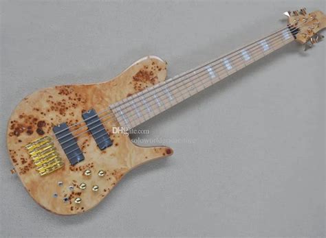6 Strings Neck Thru Body Electric Bass Guitar With Gold Hardware White