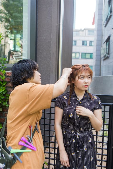 밝고 활발한 일본인 헤어모델분과 컬러 헤어스타일 촬영했습니다 탄포포 갤러리 탄포포헤어