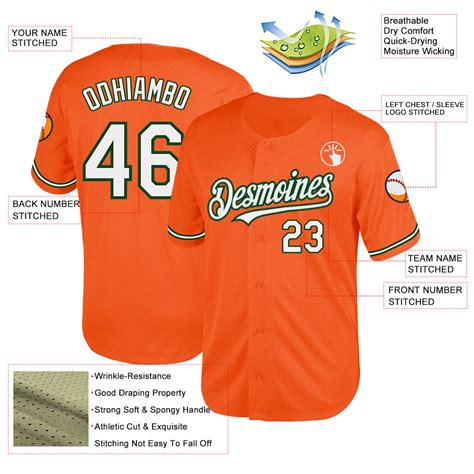 2024 Cheap Custom Orange White Green Mesh Authentic Throwback Baseball