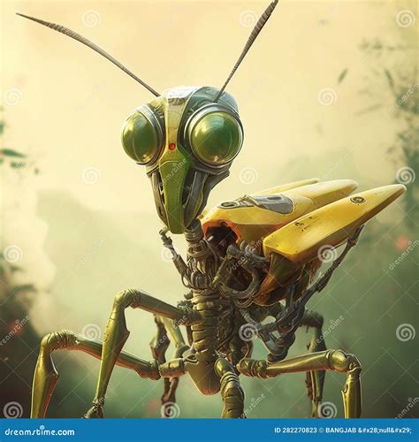 Digital Illustration Of A Praying Mantis Robot Stock Illustration