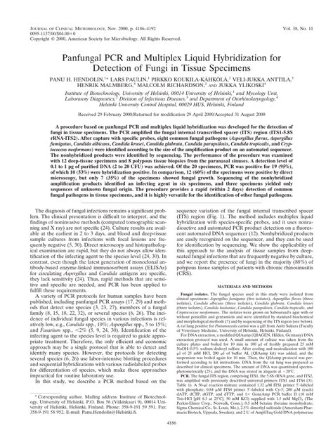 Pdf Panfungal Pcr And Multiplex Liquid Hybridization For Detection Of