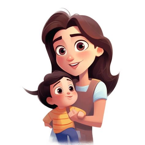 Caricatura Madre E Hijo Abrazándose Generativo Ai Foto Premium