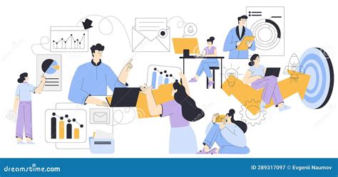 Personajes De Negocios Dedicados a La Ilustración De Vector De Procesos