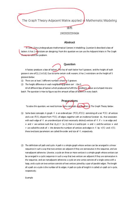 The Graph Theory Adjacent Matrix Applied In Mathematic Modeling By Xujie The Graph Theory