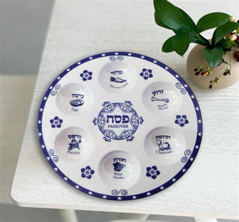 Blue Flower Passover Seder Plate Museum Of The Bible Store
