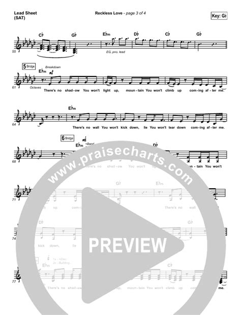 Reckless Love Sheet Music PDF Bethel Music Cory Asbury PraiseCharts