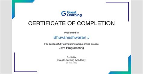 Bhuvaneshwaran J On Linkedin Java Programming Course Completion