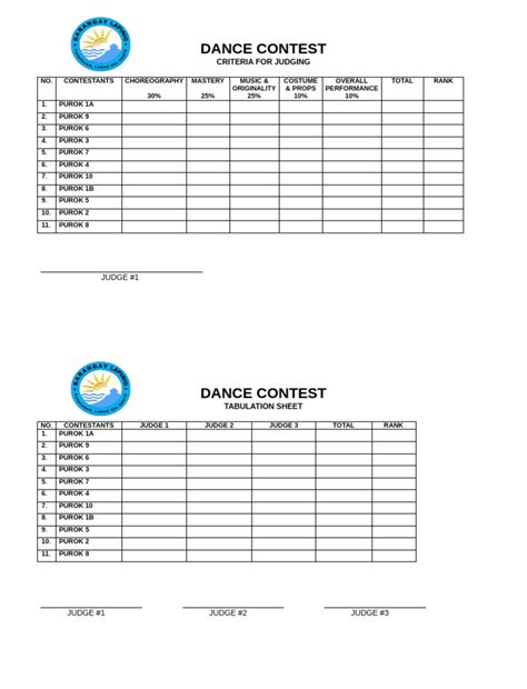 Dance Contest Criteria For Judging And Tabulation Sheet Pdf