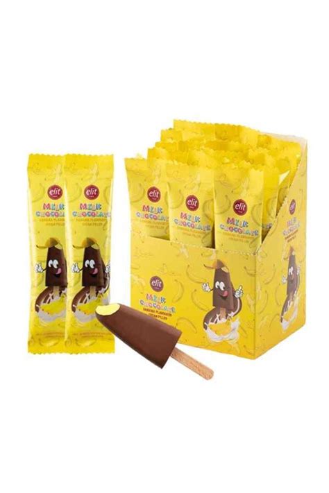Elit Çikolata Dondurma Çubuğunda Muz Krema Dolgulu Sütlü Çikolata 30g 15x30g Glutensiz