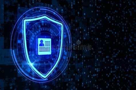 Abstract Glowing Shield With Document Icon On Dark Binary Code Background With Mock Up Place