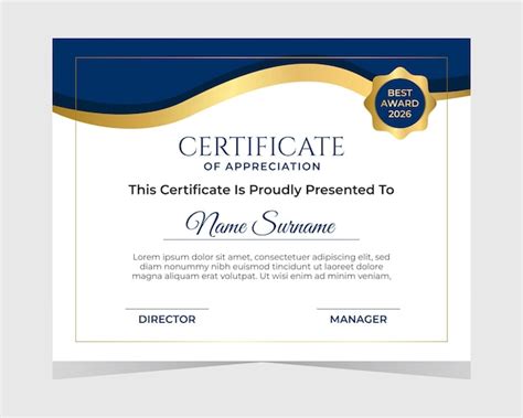 Modèle De Certificat Bleu Et Doré Haut De Gamme Et Créatif Pour L