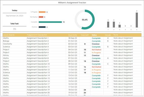 Assignment Tracker Excel Template Homework Planner Digital Download