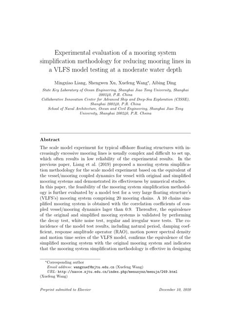 Pdf Experimental Evaluation Of A Mooring System Simplification