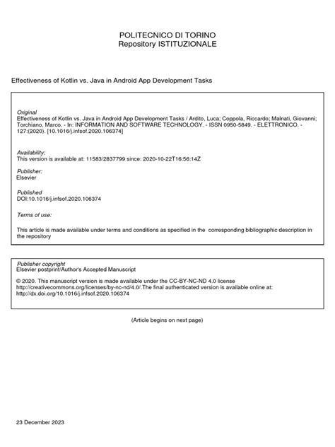 Effectiveness Of Kotlin Vs Java In Android App Development Tasks Pdf